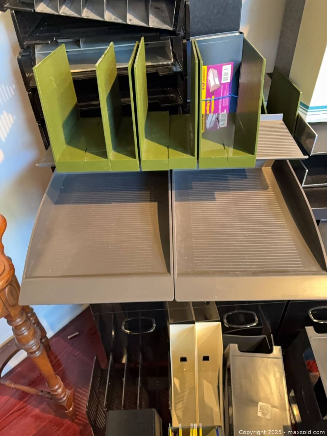 Desk organizers, trays, file box, folders | Maxsold