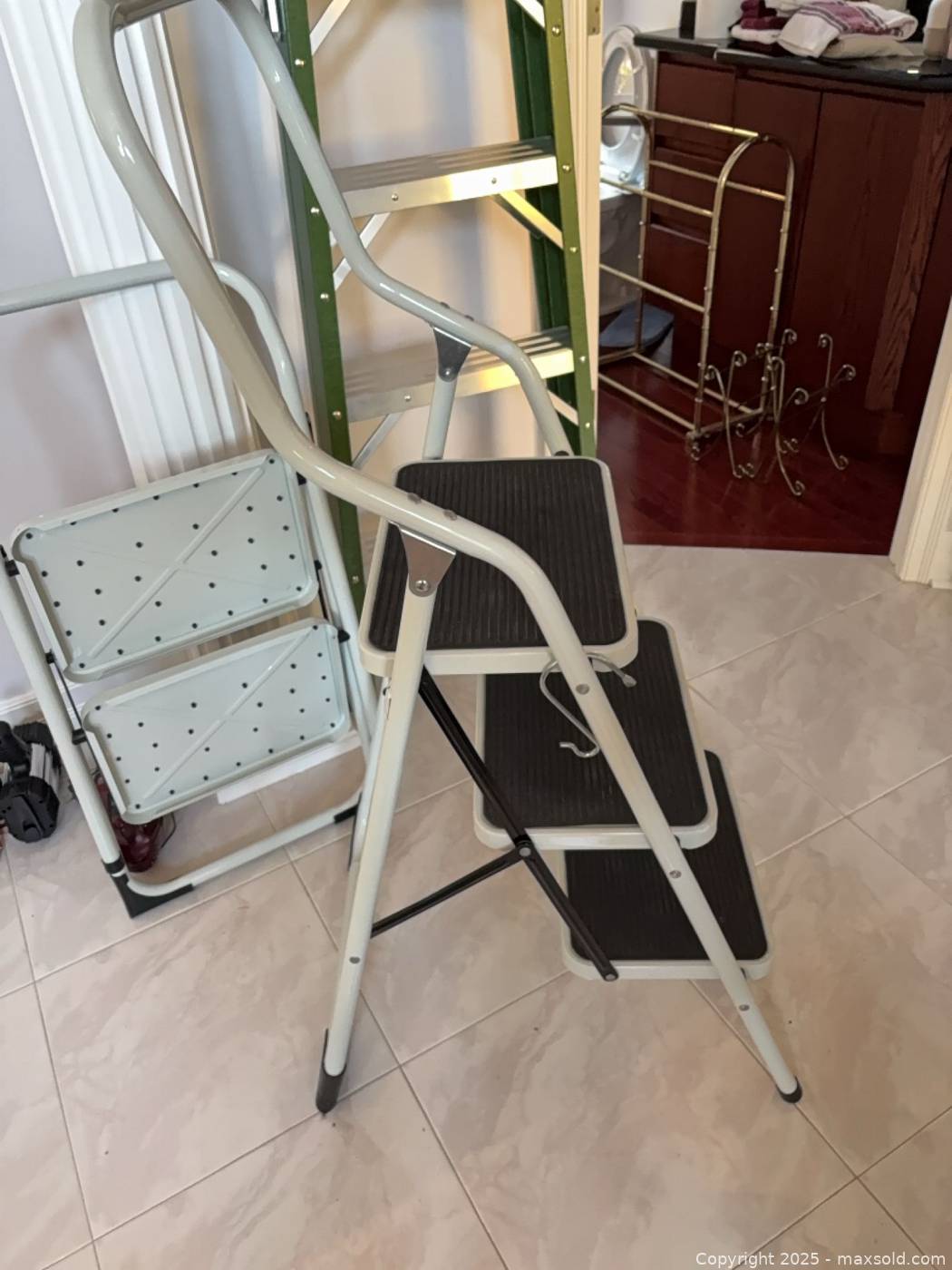 Aluminum 6-ft step ladder and two folding step stools | Maxsold