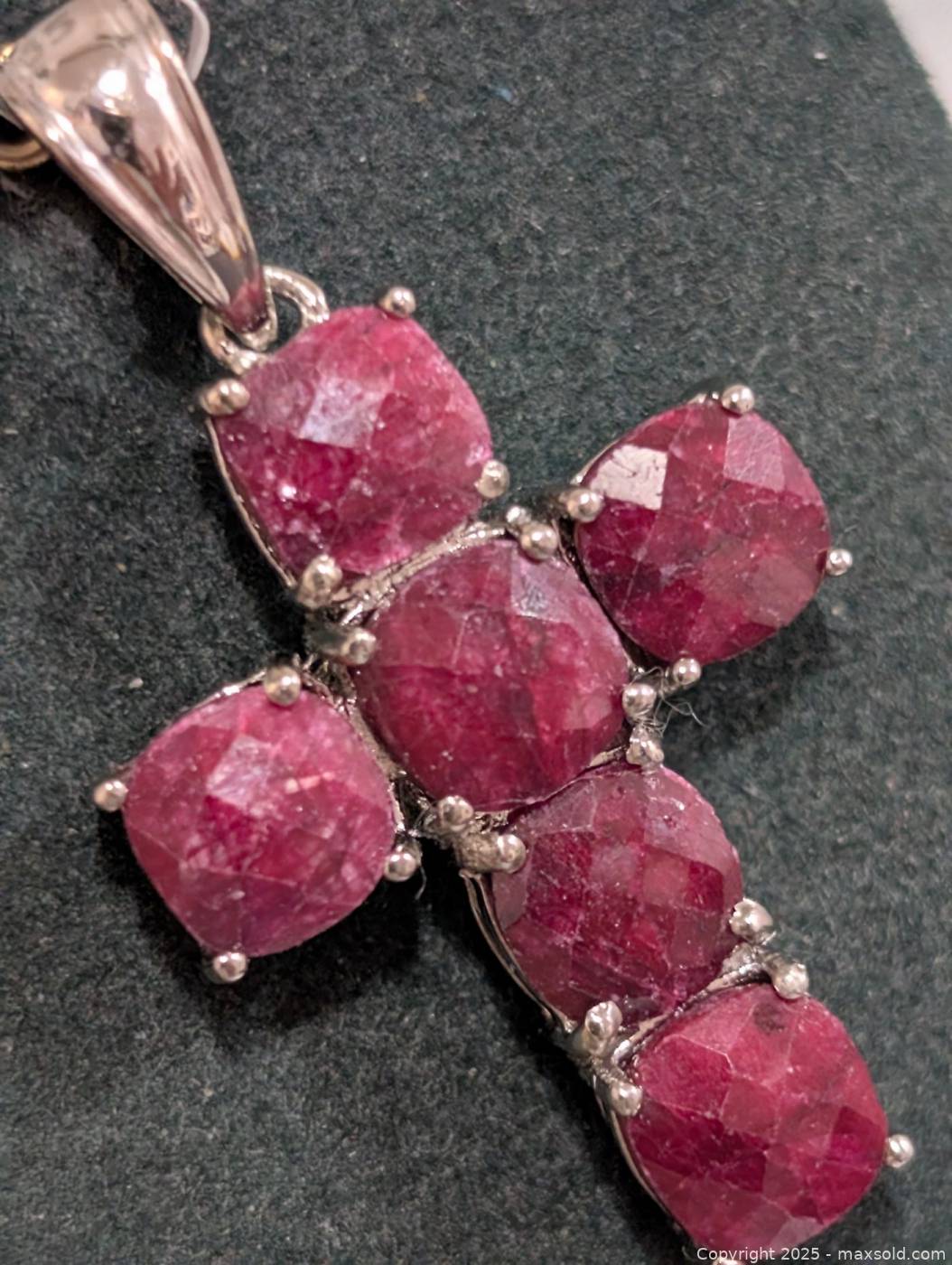 Silver Dyed Ruby Cross Pendant | Maxsold