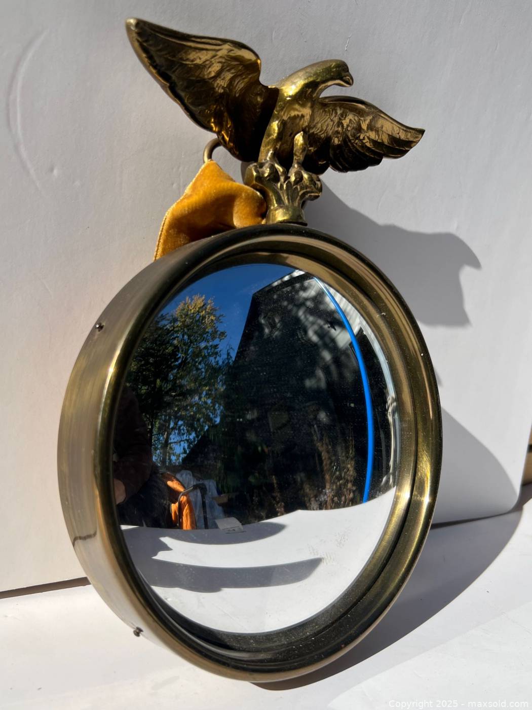 Antique style brass bullseye eagle mirror | Maxsold