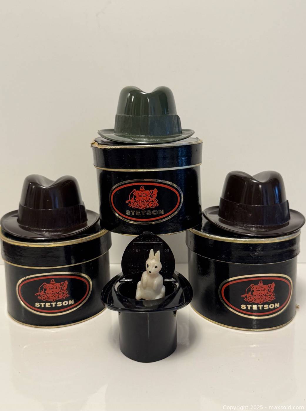 Vintage miniature Stetson salesman-sample hats and rabbit top-hat toy ...