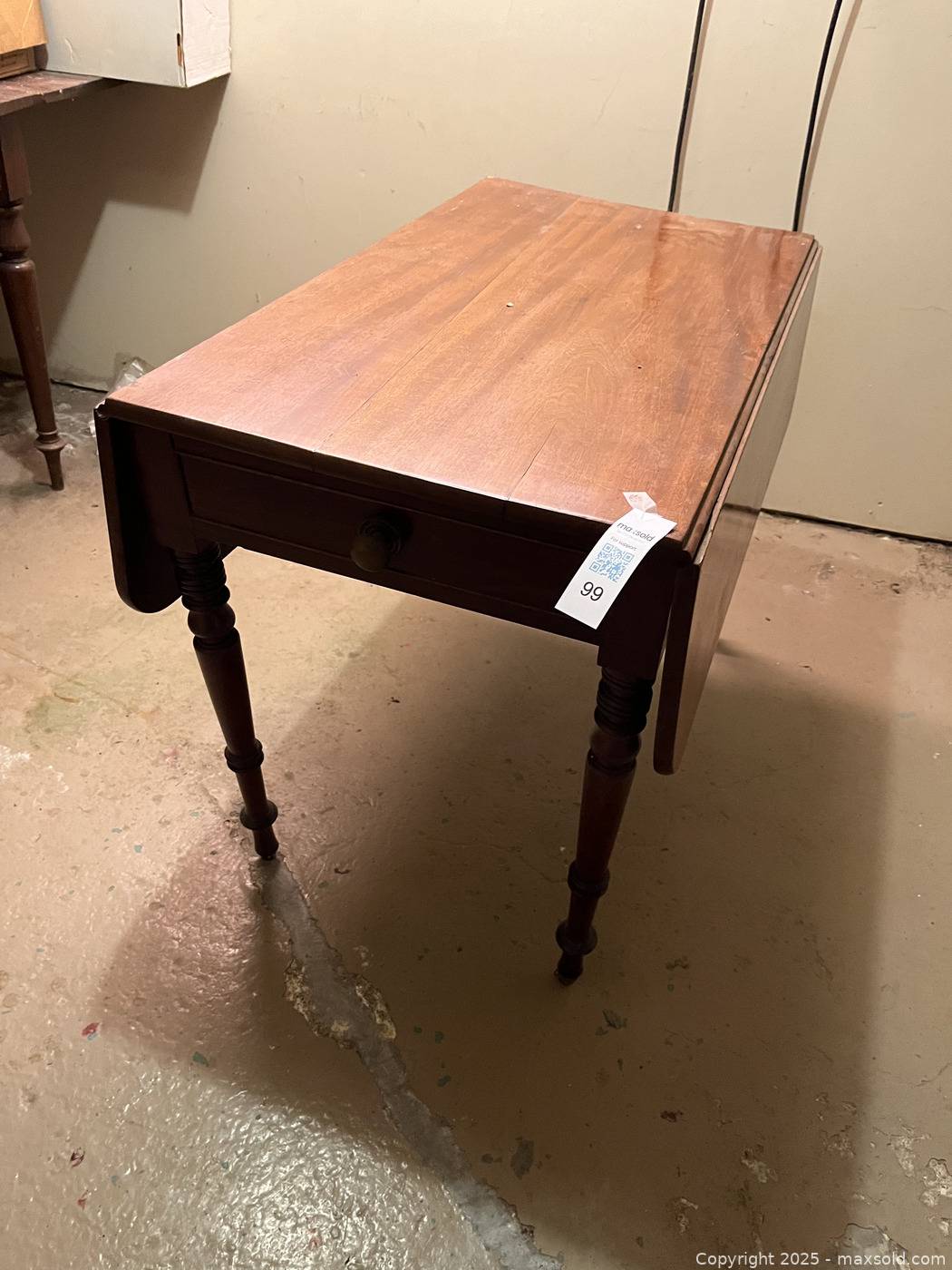 Antique wooden drop-leaf table with drawer | Maxsold