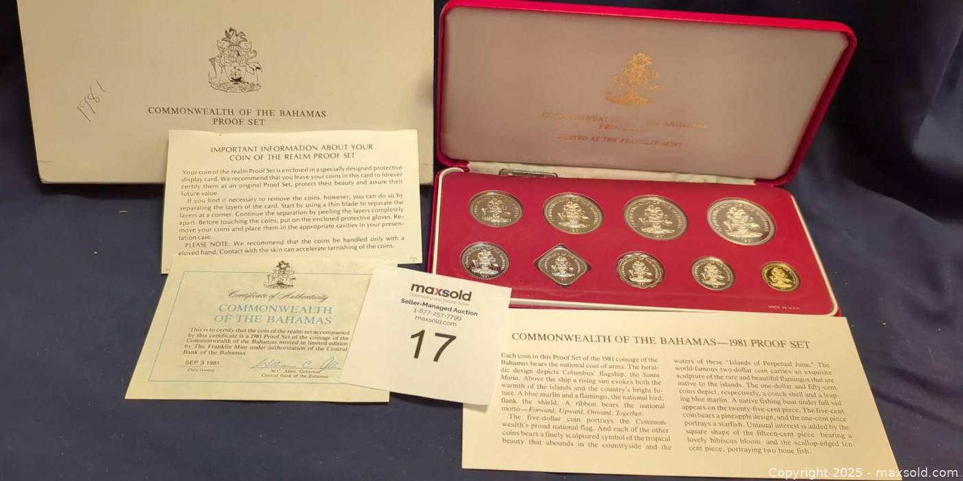 1981 Bahamas 9-Coin Proof Set in Case | Maxsold