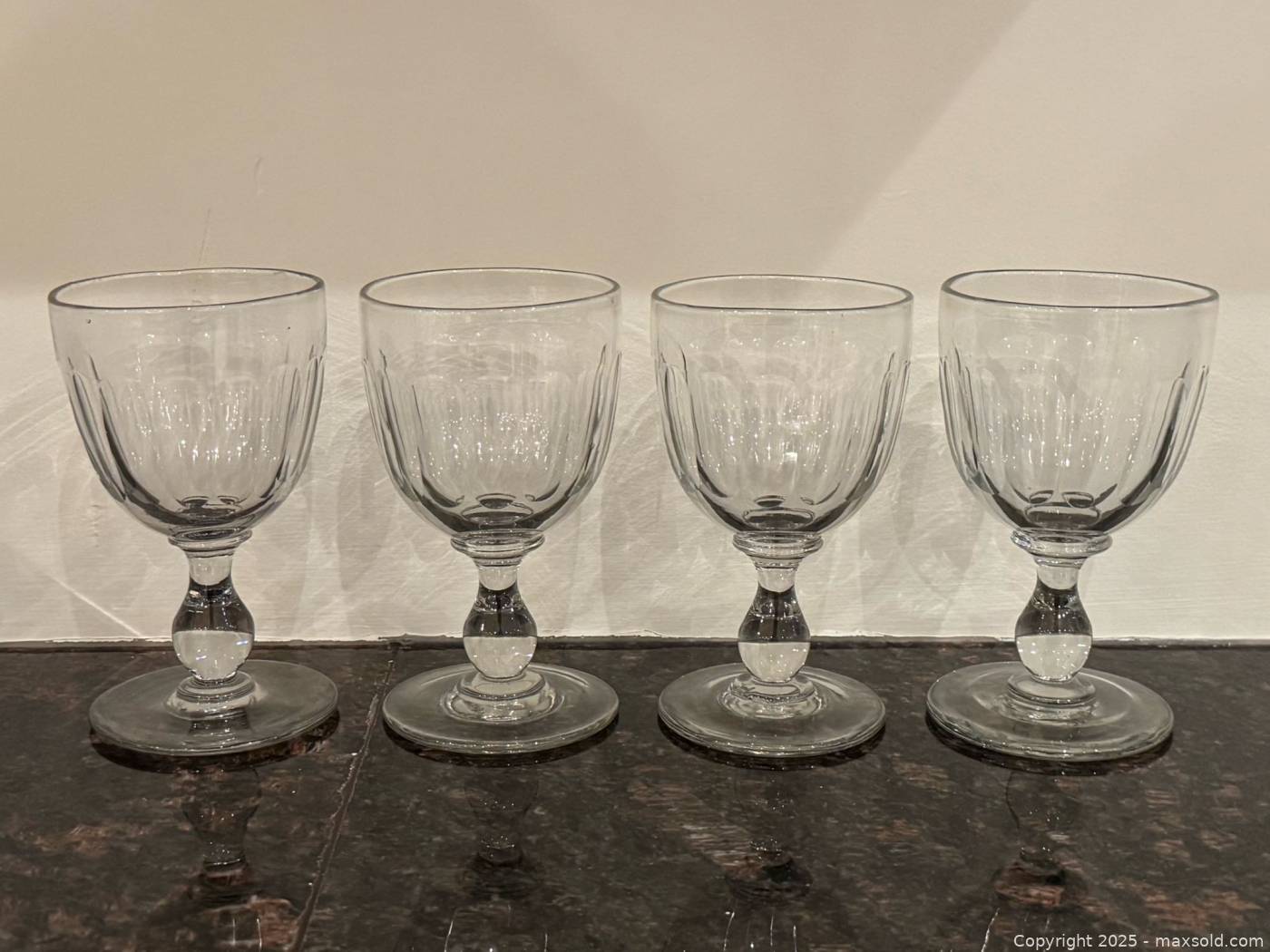 12 pressed glass wine goblets, two patterns | Maxsold