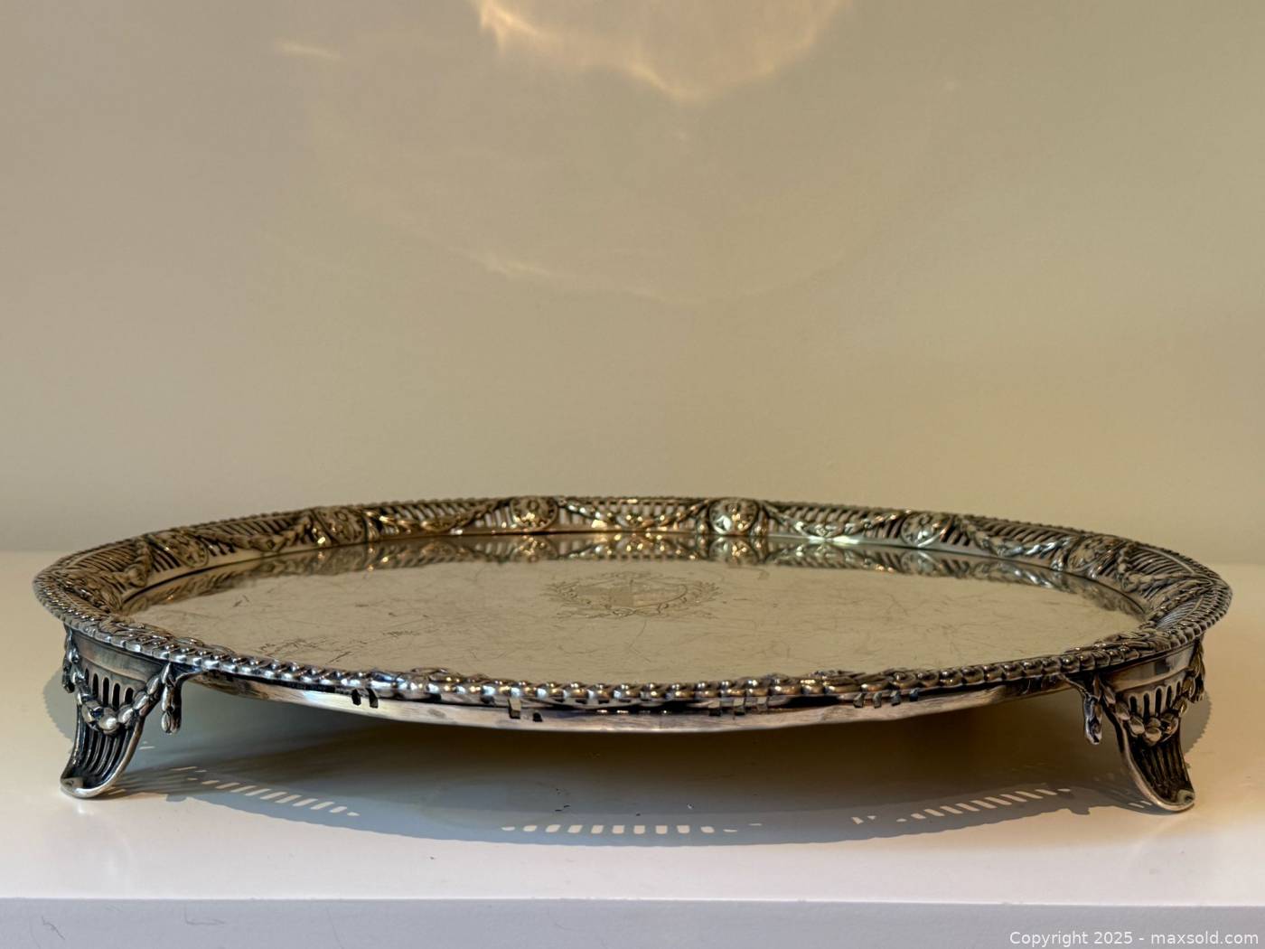 c.1875 sterling silver round footed tray | Maxsold