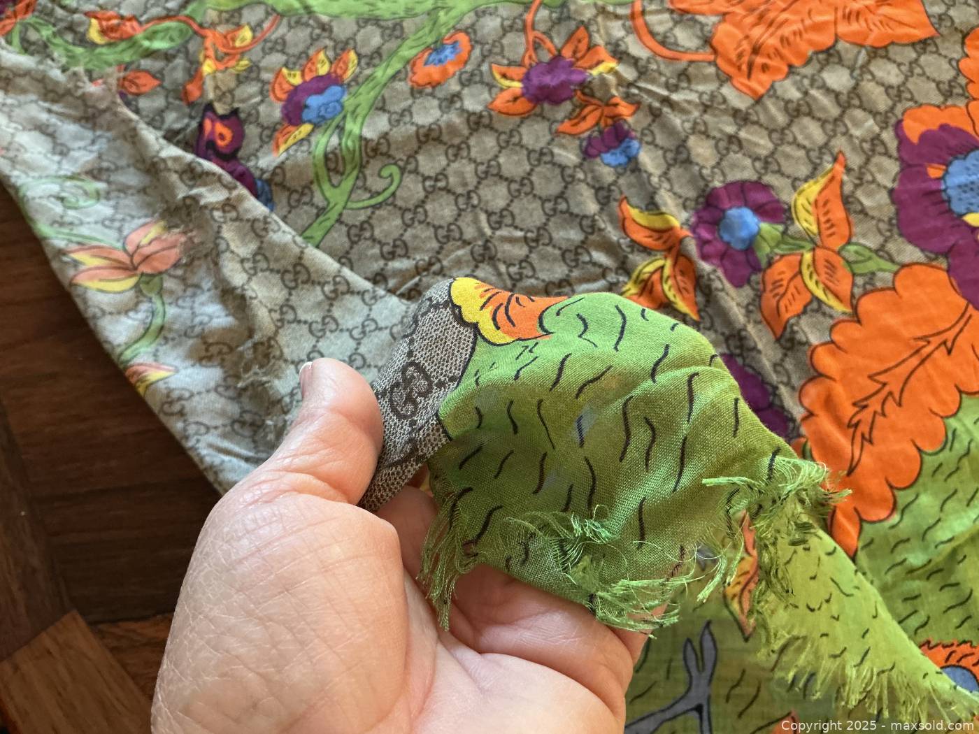 Gucci 56" square monogram cotton bird shawl with box and 2017 receipt ...