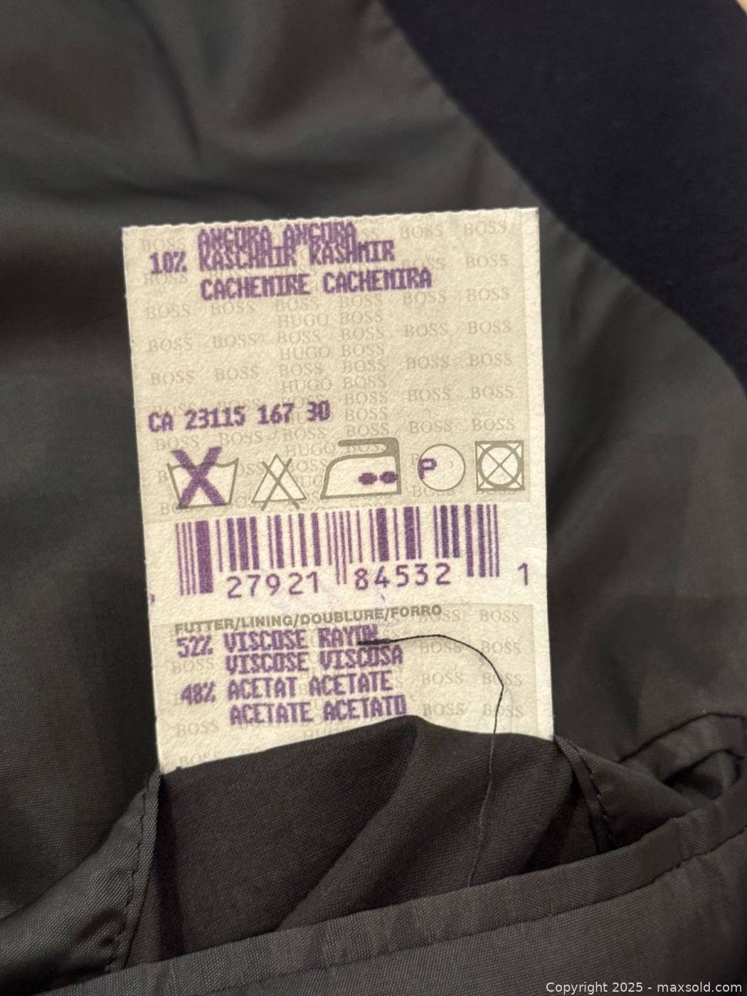 Men’s Boss Hugo Boss Navy Wool Angora Cashmere Overcoat Size 52 | Maxsold