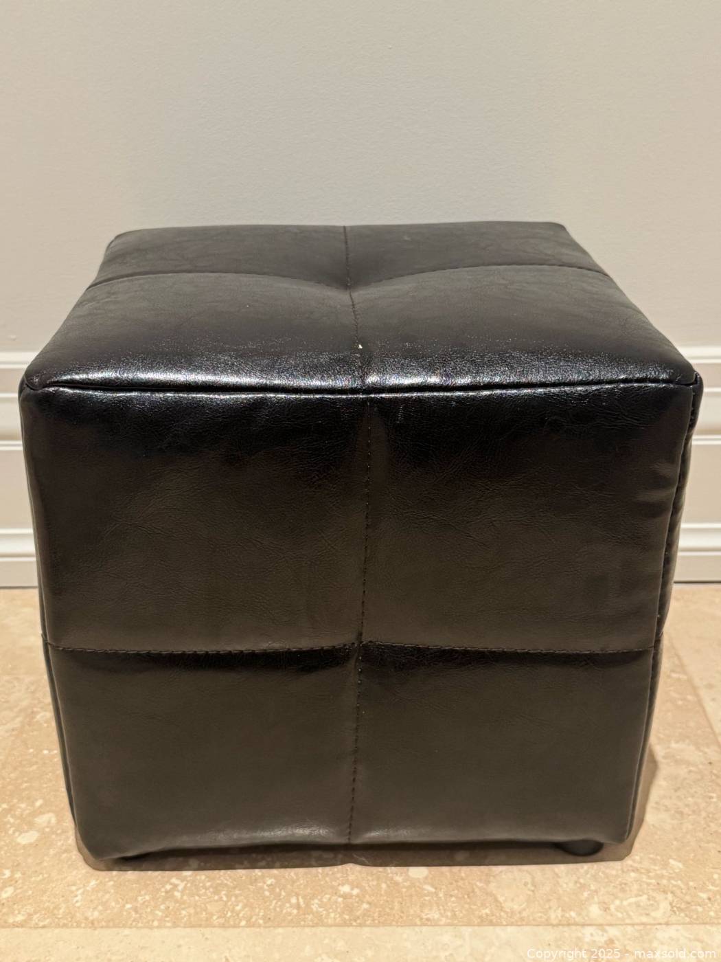 Pair black faux leather cube ottomans | Maxsold