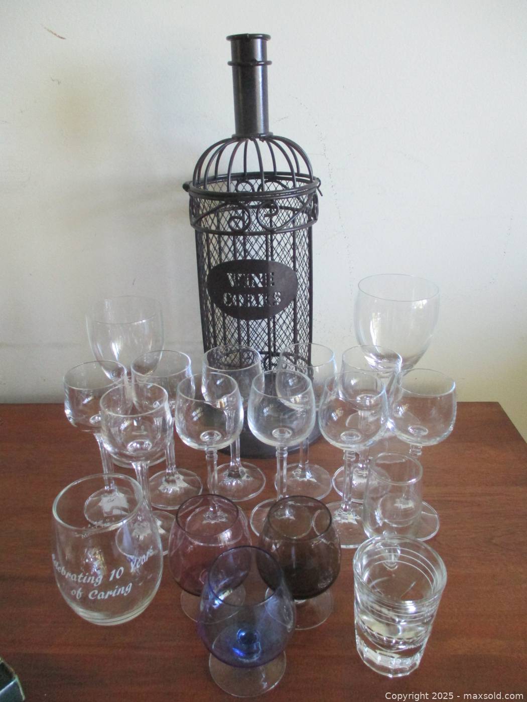 Wine cork holder, jigger, 17 assorted glasses | Maxsold