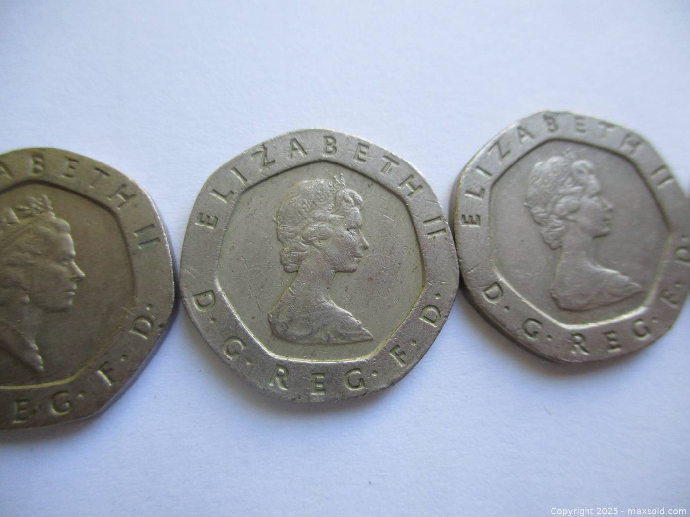 Five UK twenty-pence coins 1982-1990 | Maxsold