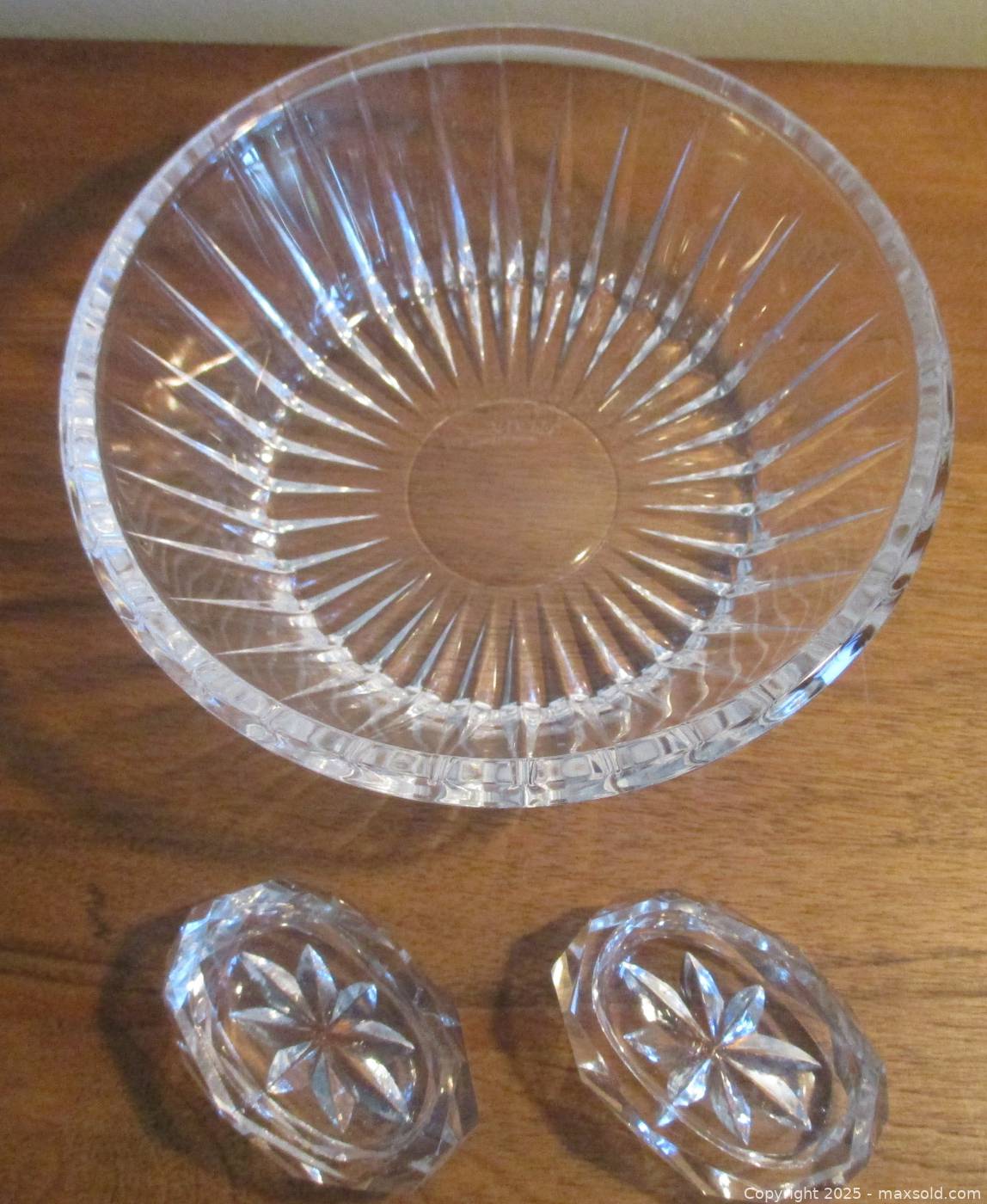 Vintage Val St. Lambert bowl and two cut glass salt cellars | Maxsold