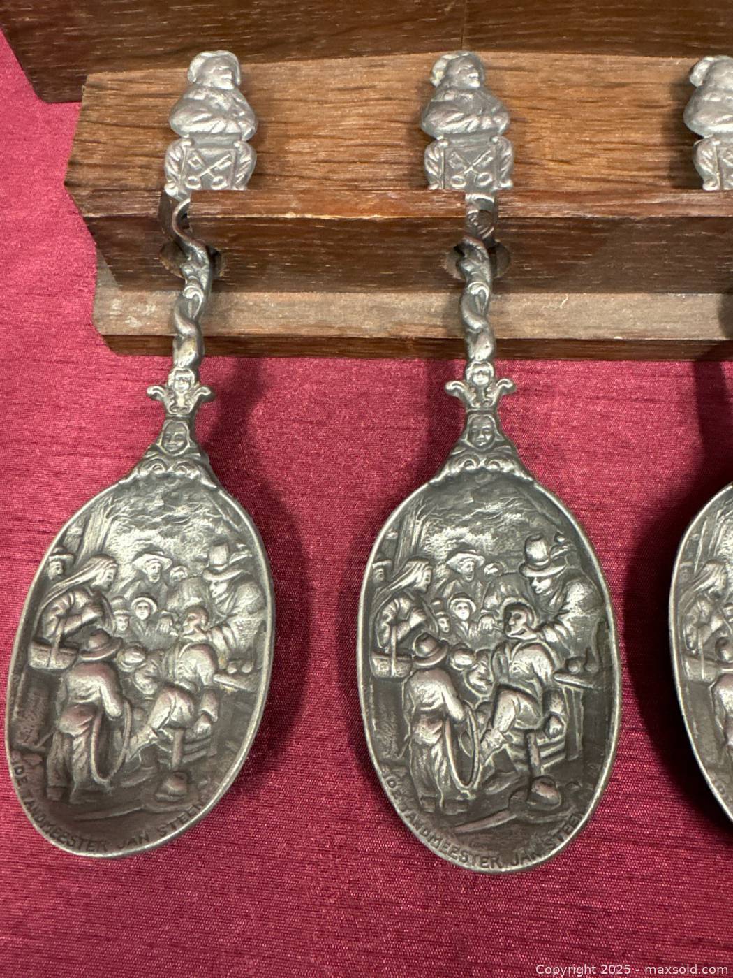 Vintage Dutch pewter souvenir spoons with wooden rack | Maxsold