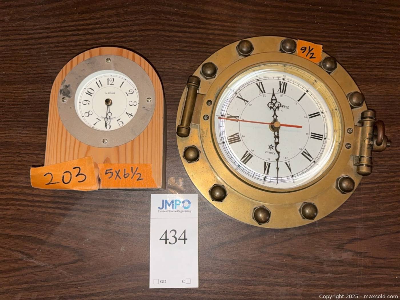 Brass Porthole Wall Clock And Small Wooden Wall Clock | Maxsold