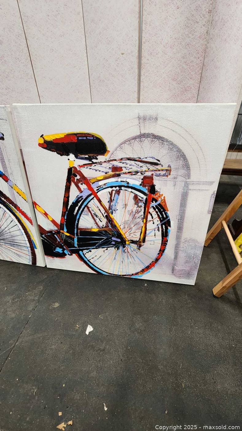 Pair of 40" Square Bicycle Canvas Paintings | Maxsold