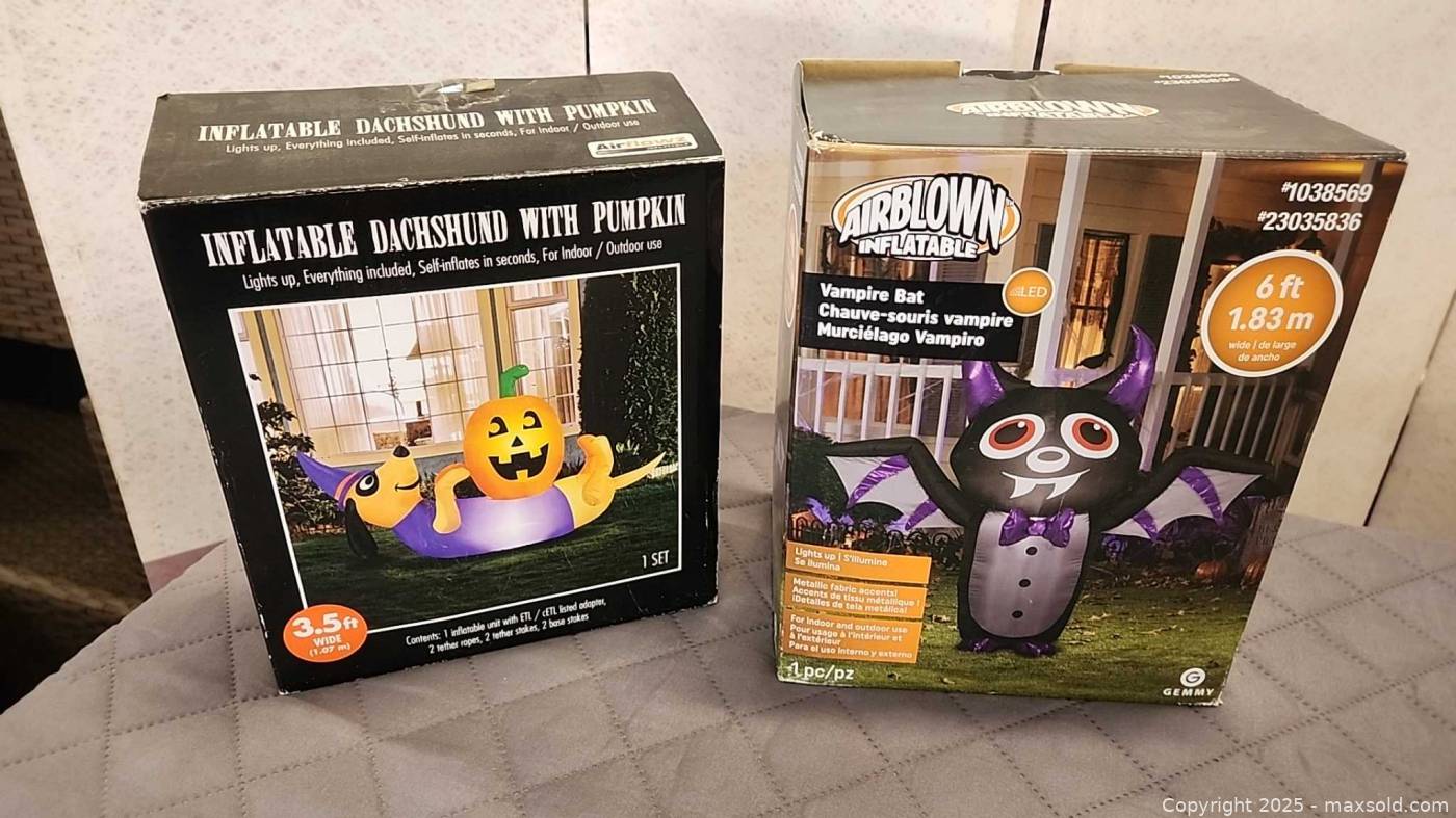 Inflatable Dachshund And Vampire Bat Decorations | Maxsold