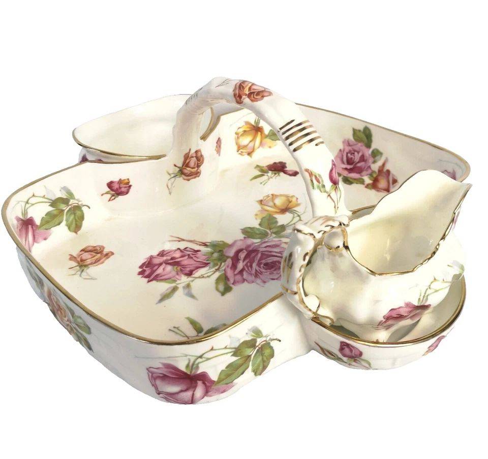 Hammersley Morgan's Rose tray, creamer, sugar | Maxsold