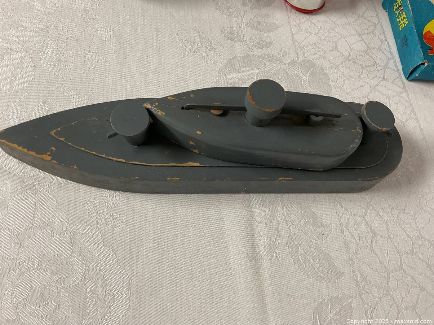 Vintage toy crane, tin train, spark gun, wood submarine, Popeye | Maxsold