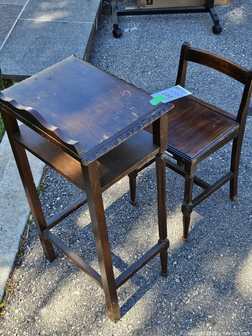 Antique wood writing desk and chair set | Maxsold