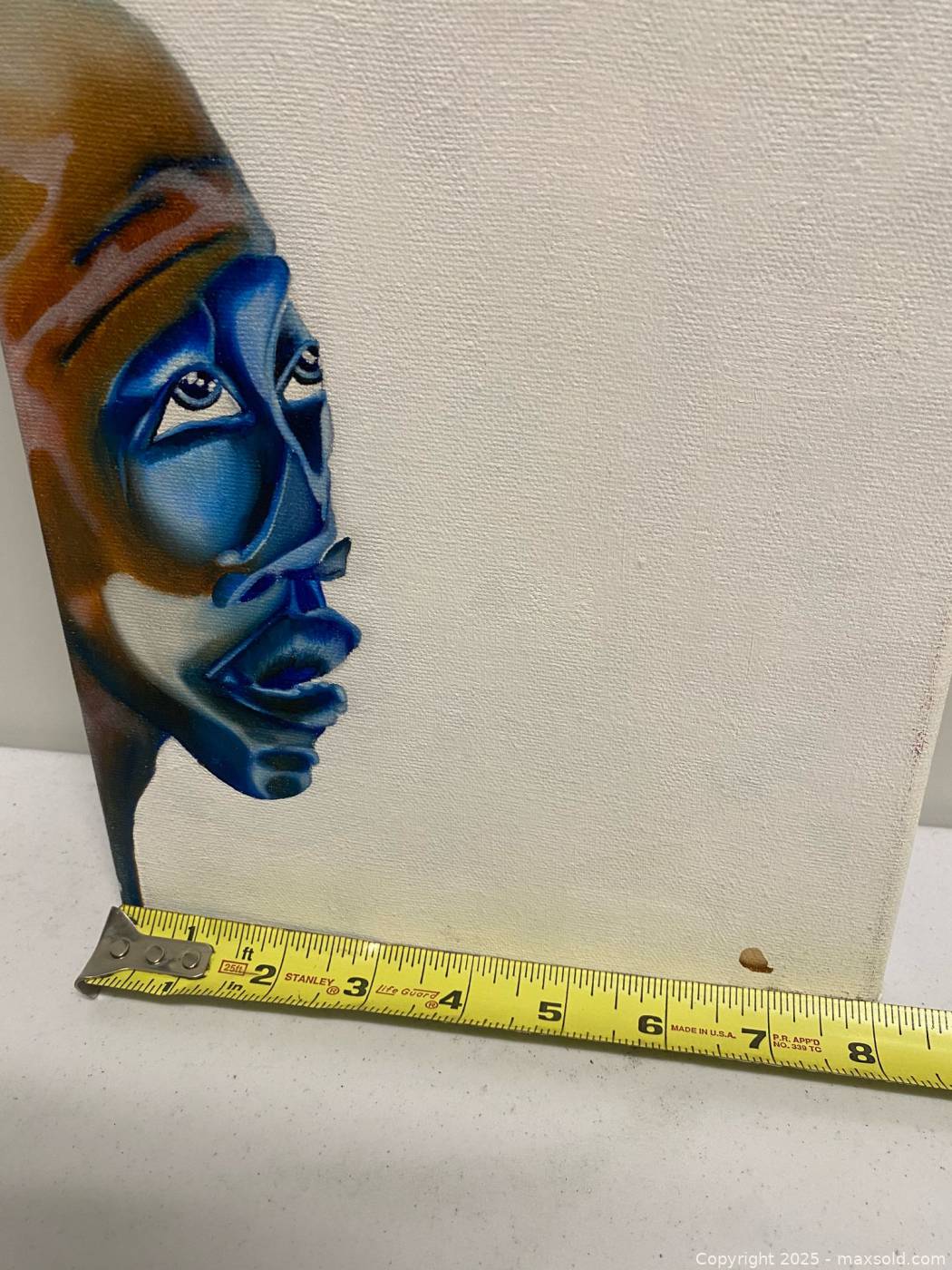 Original small surreal blue face oil/acrylic portrait on canvas | Maxsold