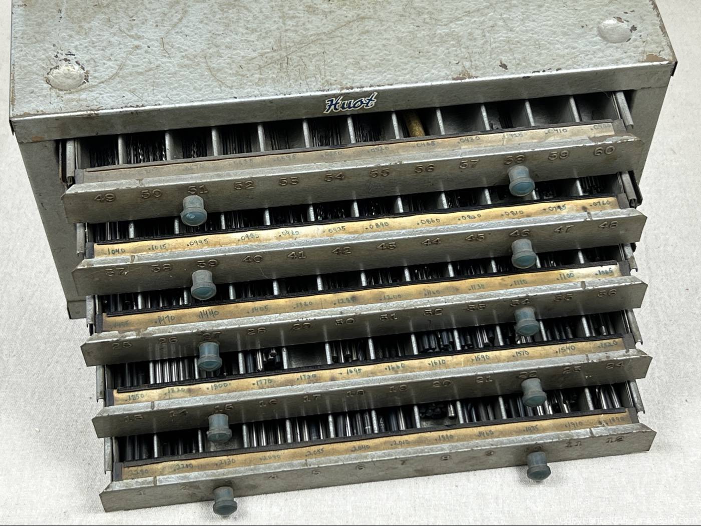 Huot 5-drawer drill index cabinet with assorted USA twist drill bits ...