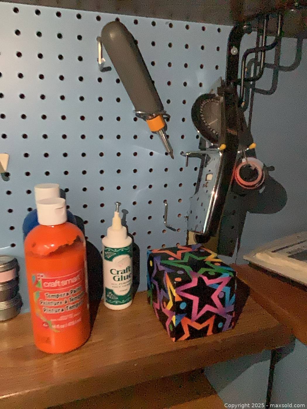 Screwdrivers, flashlight, Mastercraft rasp, tempera paint, jars of ...