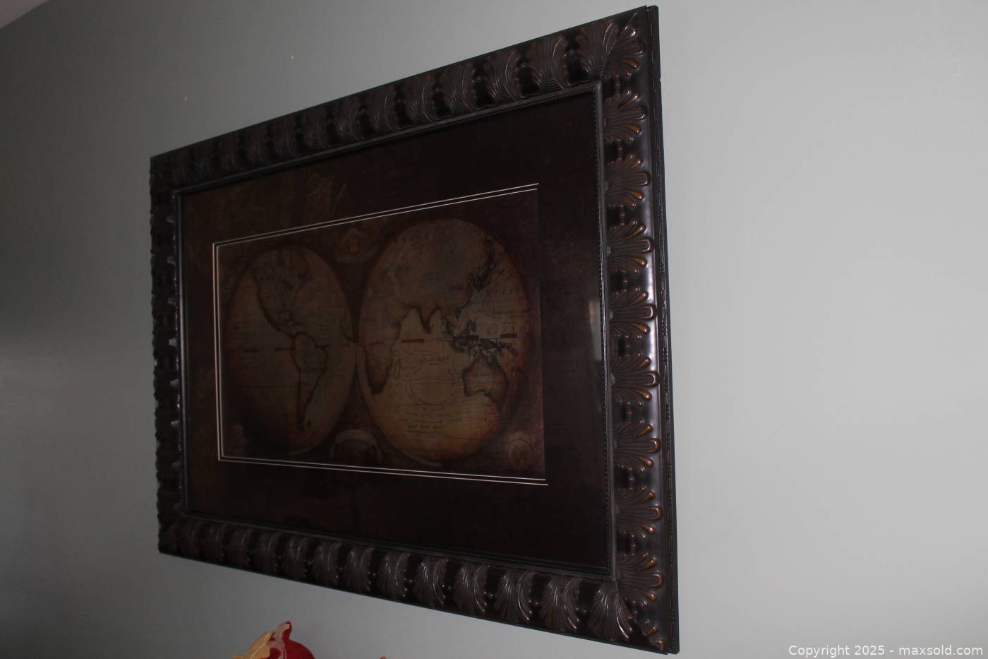 Framed vintage-style world map prints | Maxsold