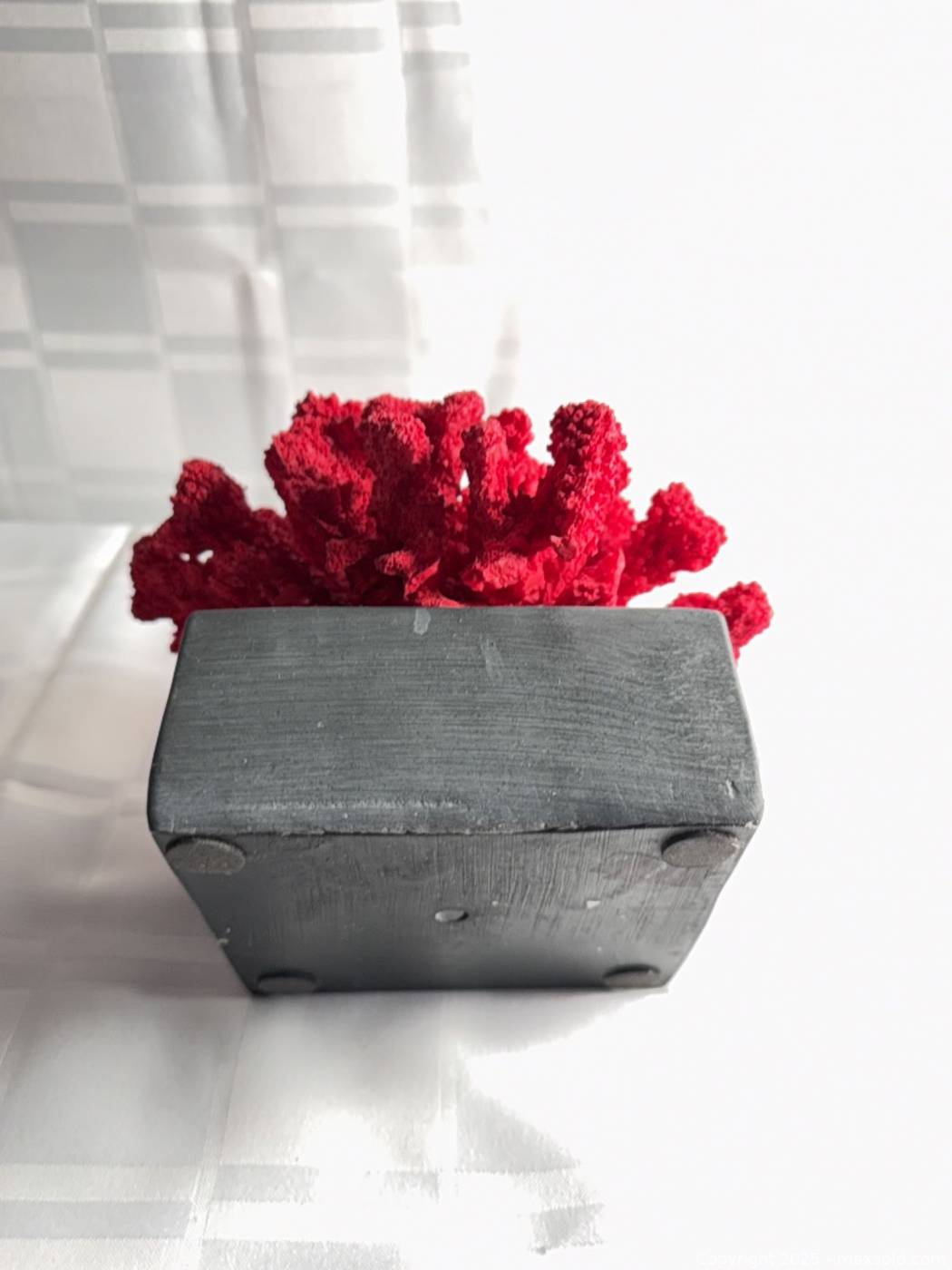Burgundy Artificial Coral Sculpture on Rectangular Planter | Maxsold