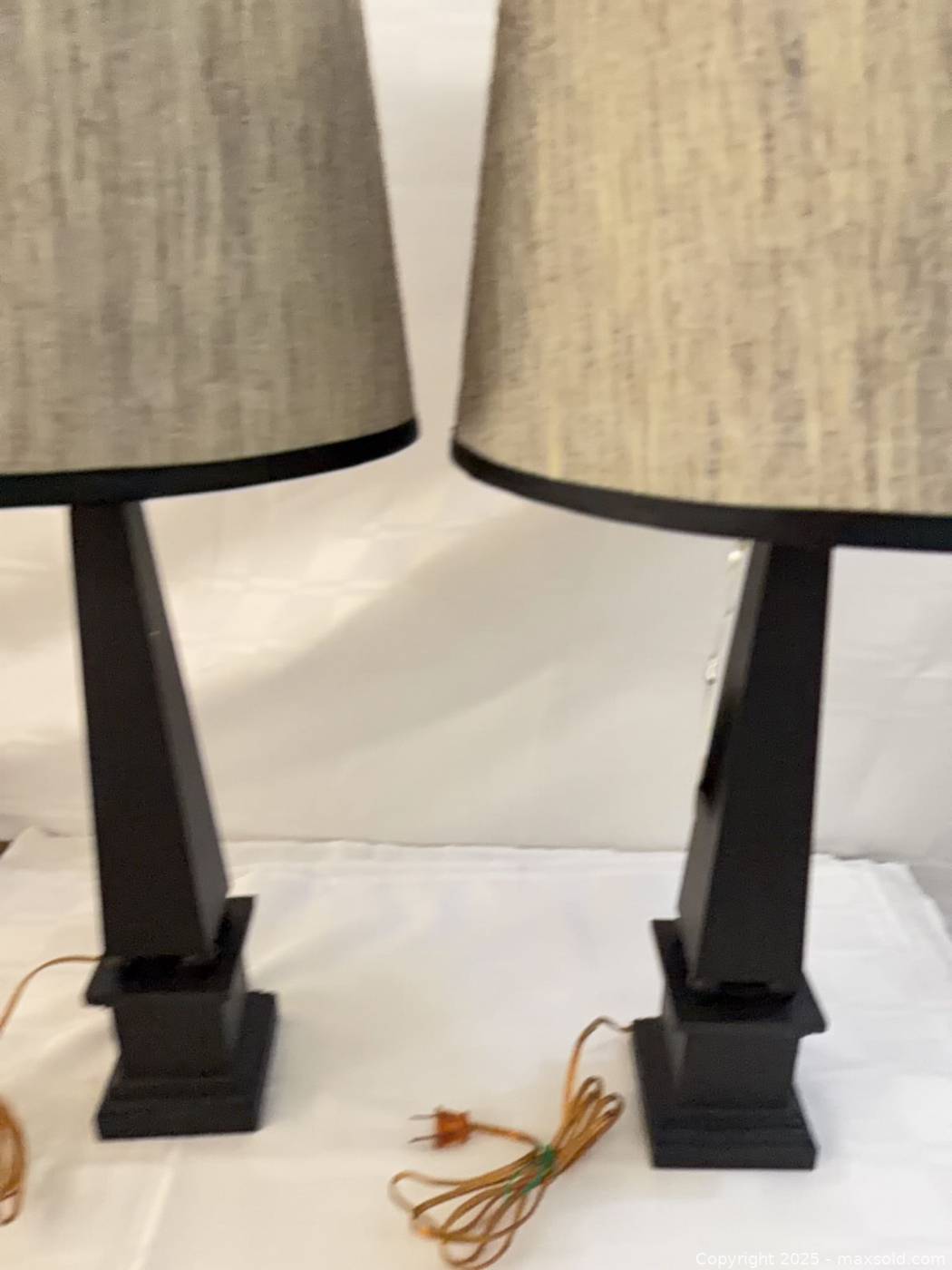Pair modern wooden base table lamps | Maxsold