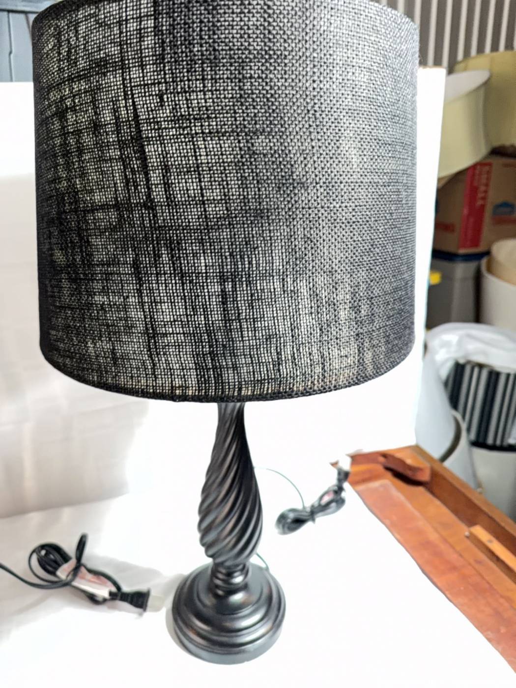 Pair of black wood table lamps | Maxsold