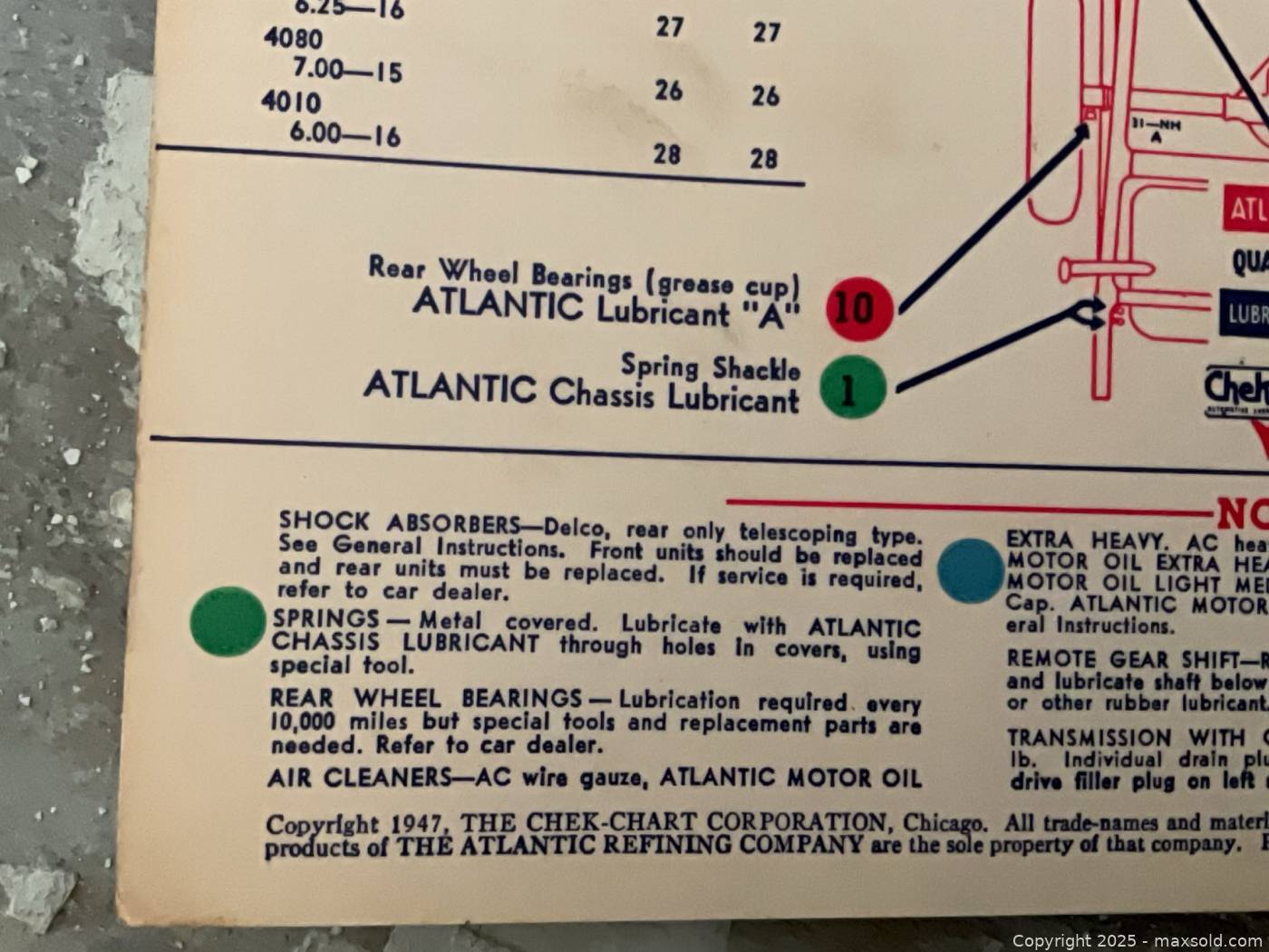 Vintage Nash 6 8 Lafayette lubrication chart 1938-40 | Maxsold