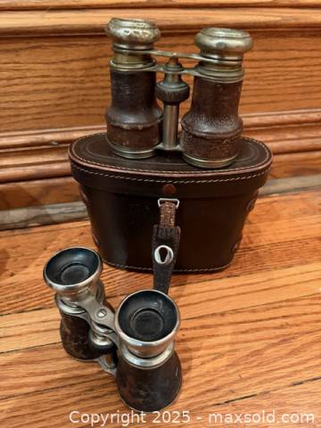 Bushnell 8x40 binoculars with case, two vintage field glasses and ...
