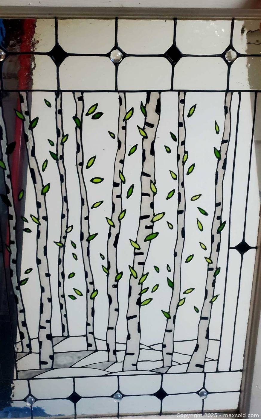 Stained glass birch tree window panel | Maxsold
