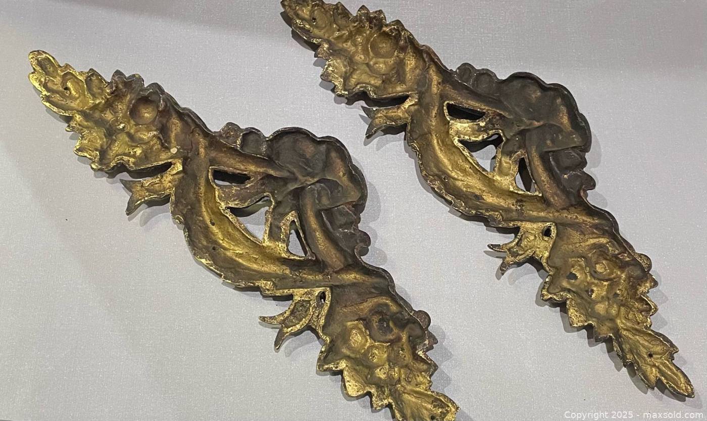 Antique French brass pediments and vintage brass photo frames, 4 pieces ...