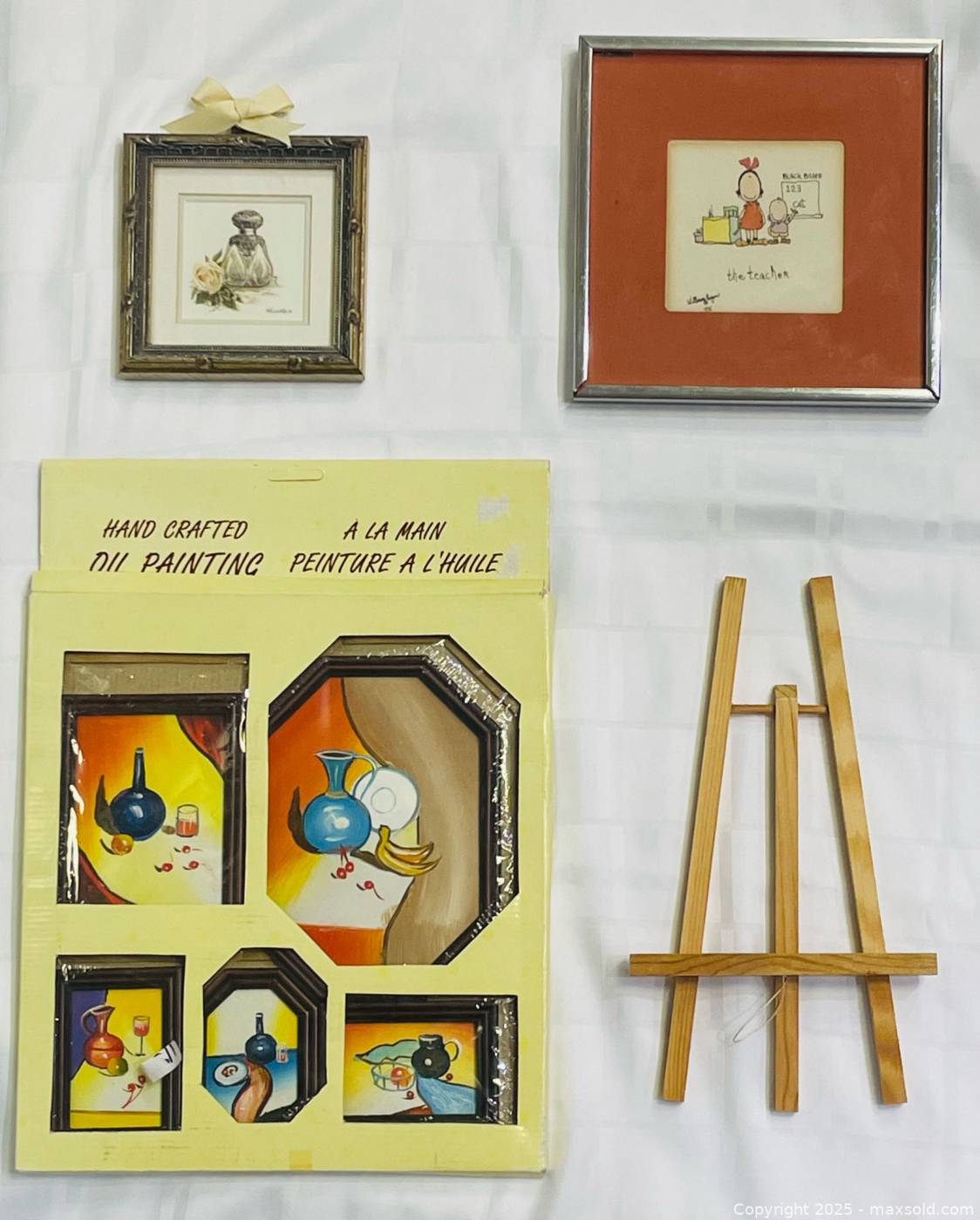 Framed still life oil paintings, Wanda Lee perfume bottle art, William ...