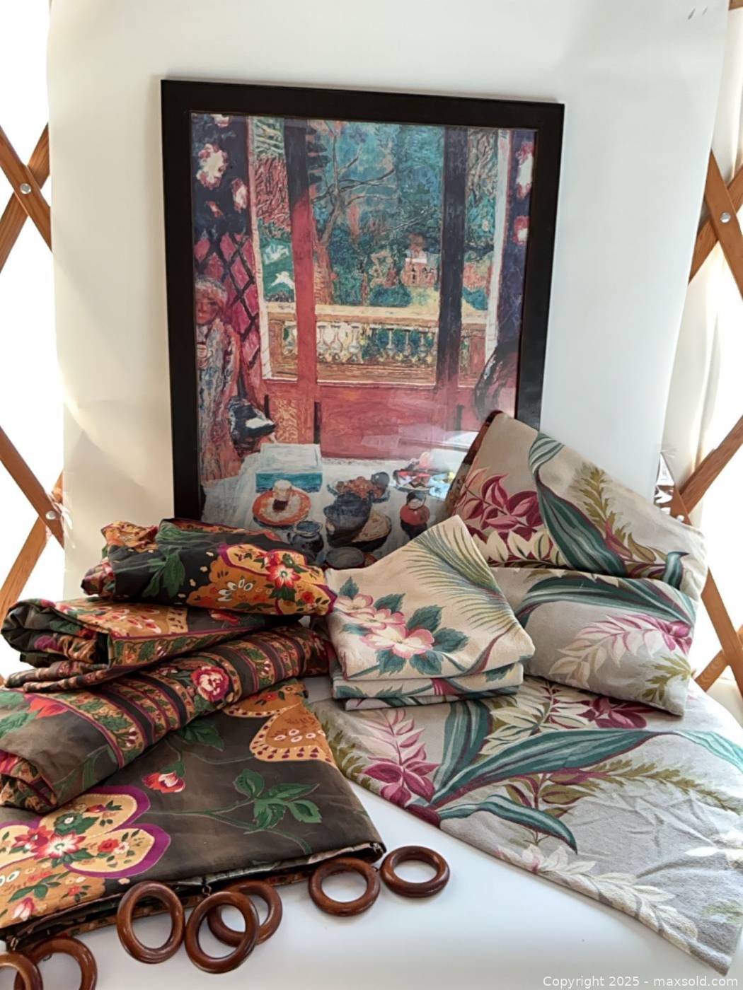 Vintage Bark Cloth Curtains, Fabric And Framed Print | Maxsold