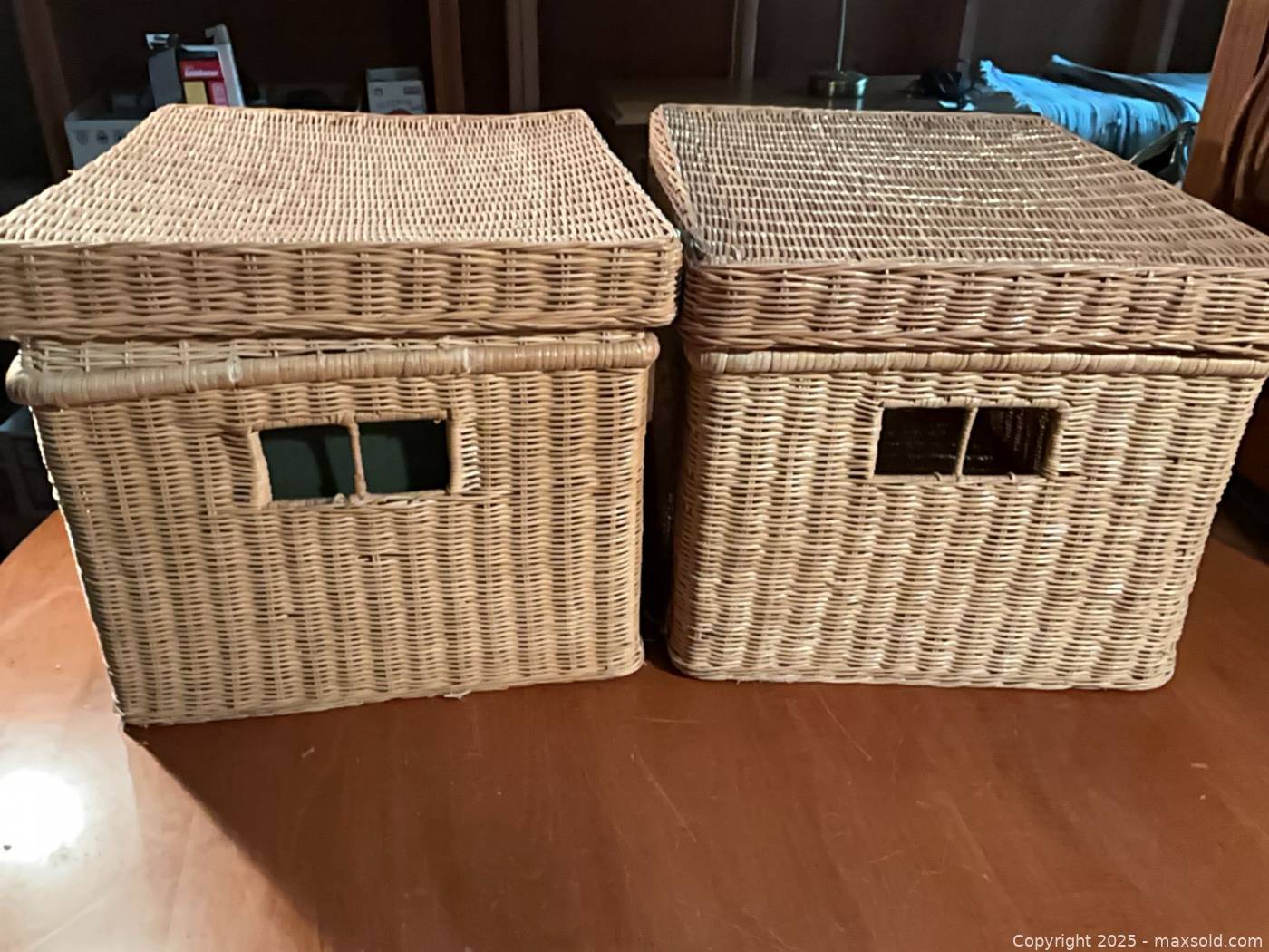 Pair of wicker file cabinets 16x14x11 in | Maxsold