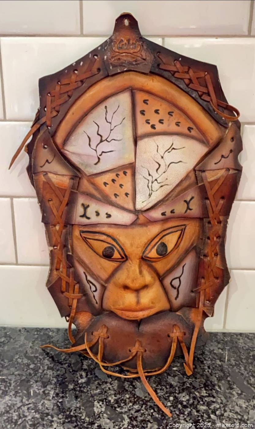 Hand Painted Leather Tribal Mask Signed Gilo | Maxsold