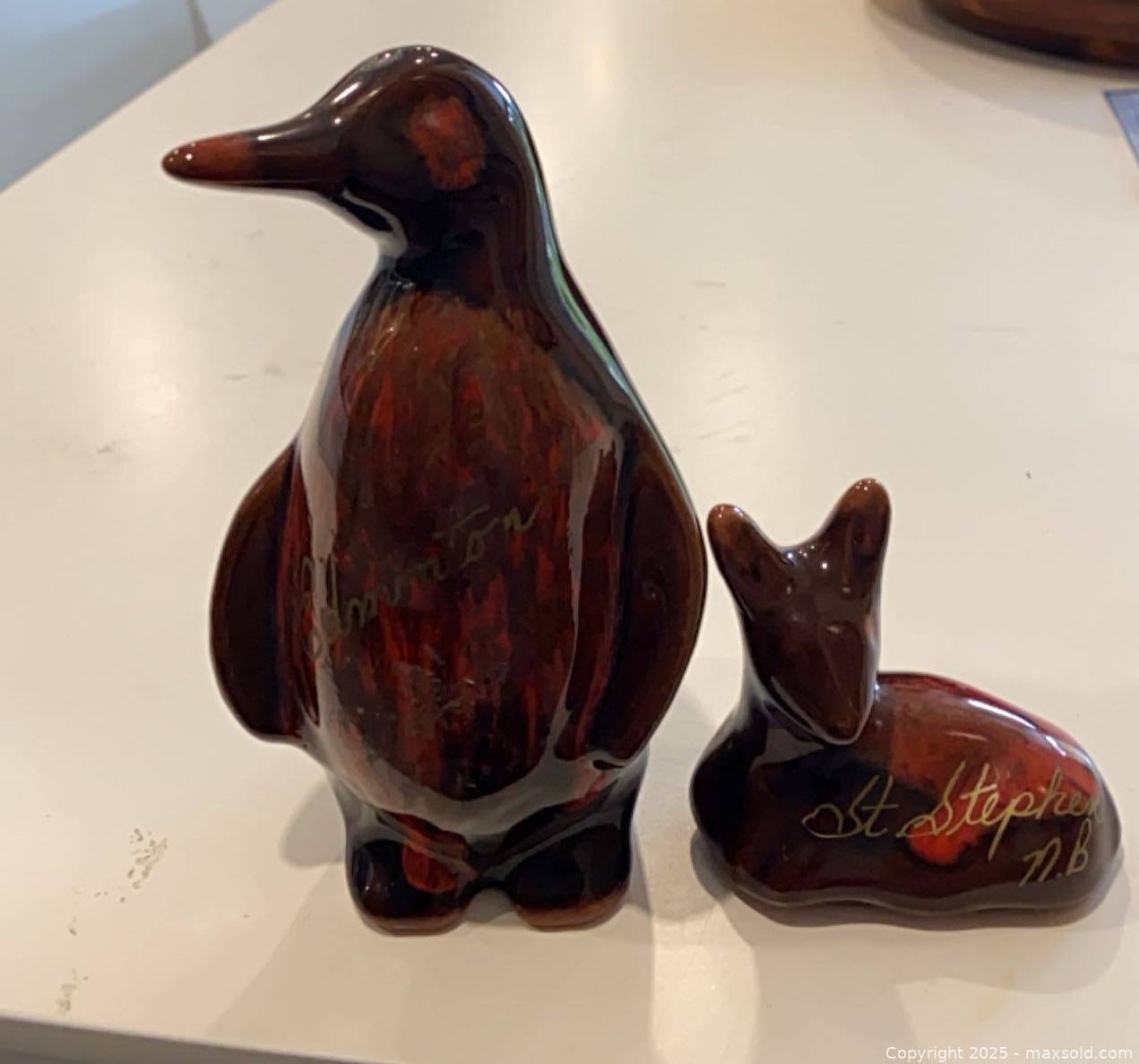 Vintage drip glaze ceramic penguin and deer figurines | Maxsold