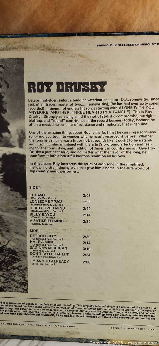 Roy Drusky “El Paso” vinyl LP | Maxsold