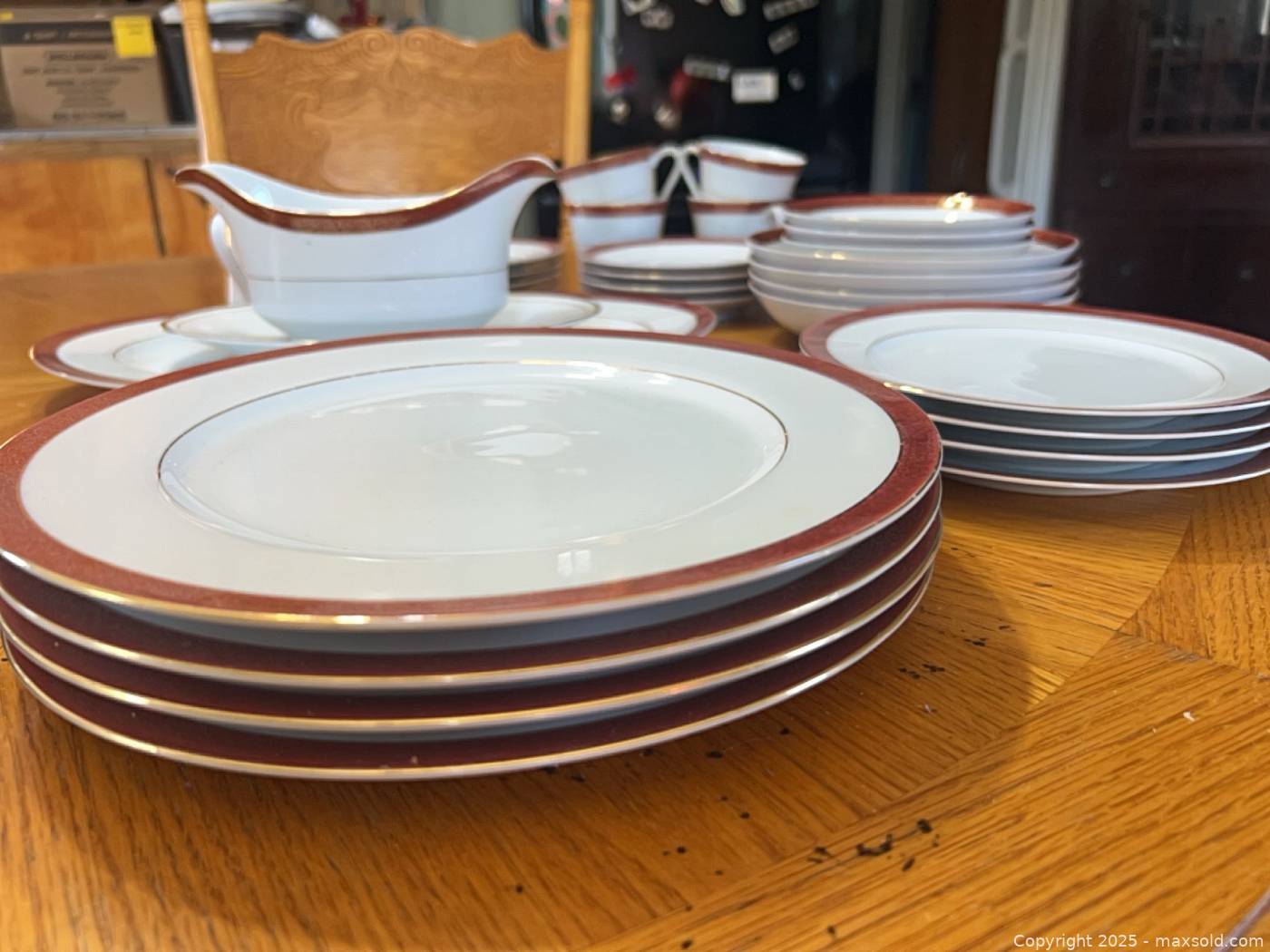 Crown Empire 31-Piece Burgundy & Gold Dinnerware Set | Maxsold