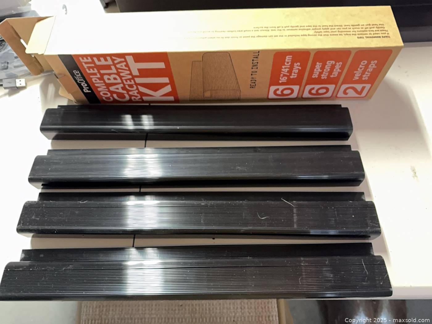 Printer stand, UniFi Switch 8, Brookstone scanner, cable raceway kit ...