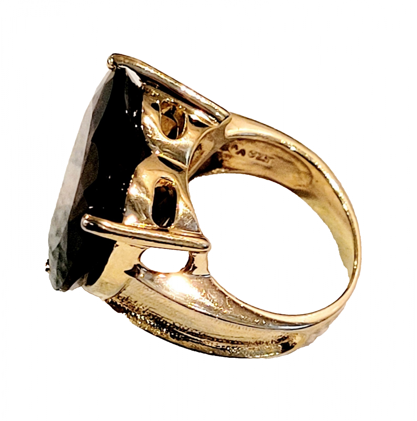 Sigal 925 Gold-Plated Heart Smokey Topaz Ring | Maxsold