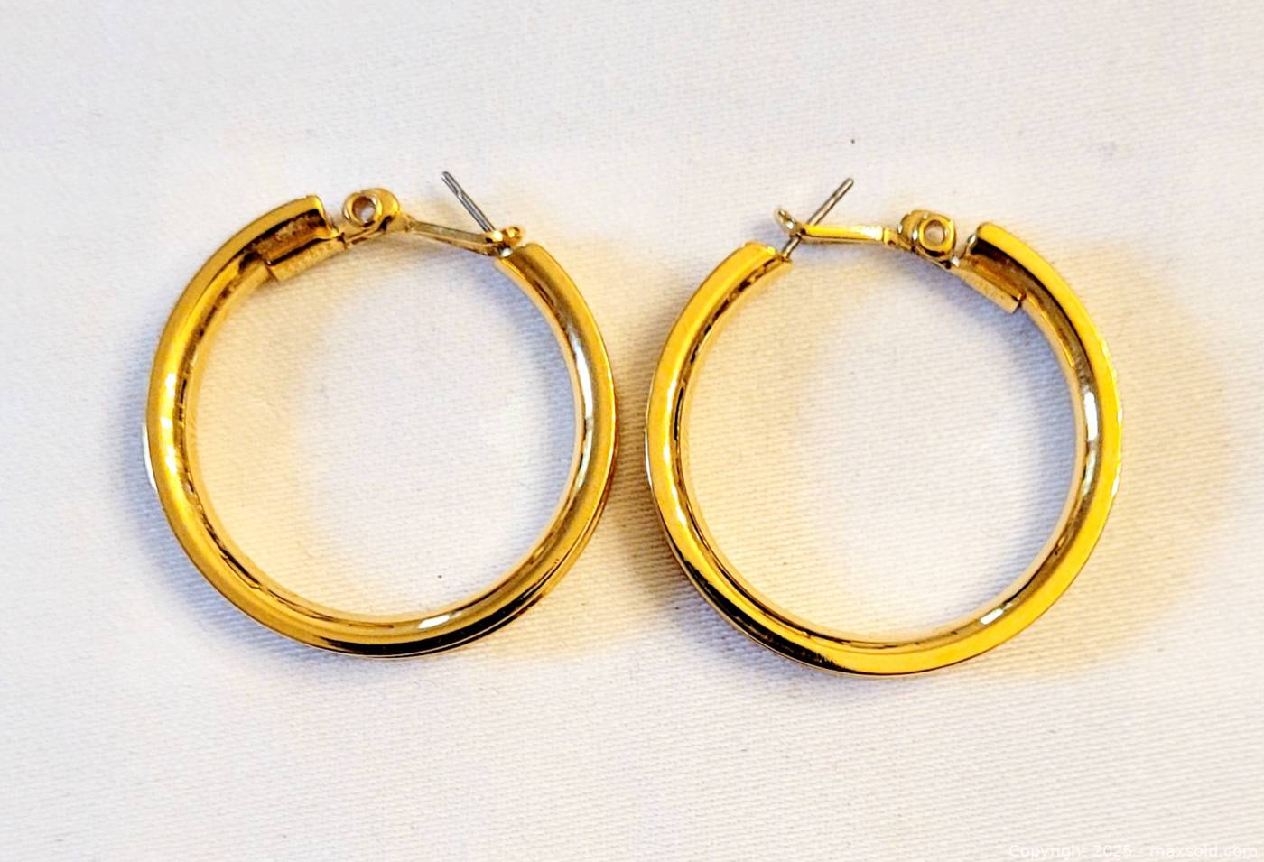 Vintage Monet gold-tone necklace, hoop earrings, wooden Persian inlay ...