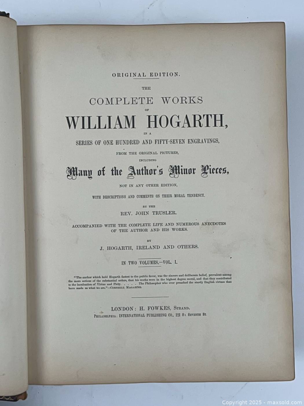 The Complete Works of William Hogarth, 2 vols in 1 | Maxsold