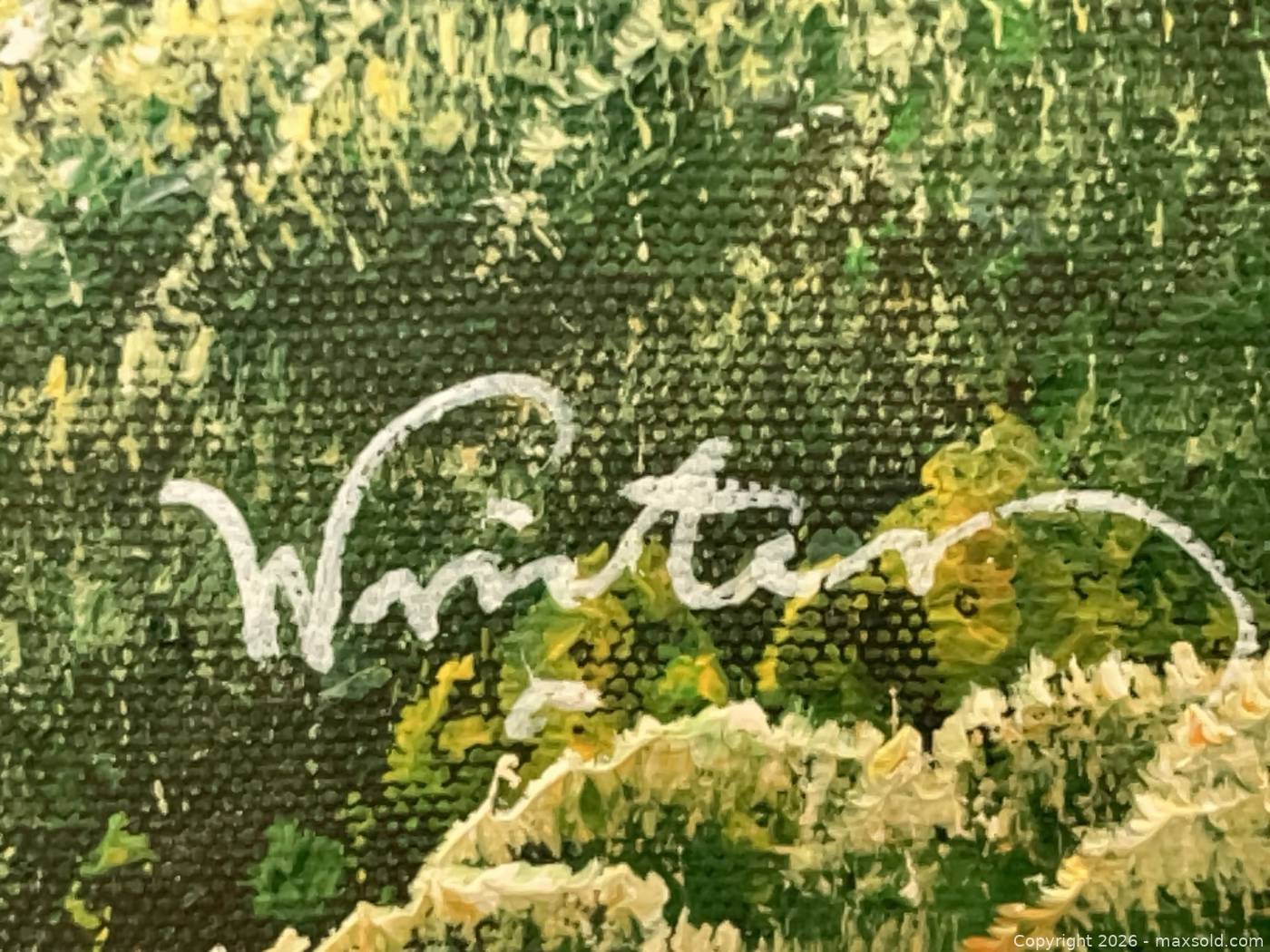 Oil on canvas waterfall landscape signed Winton, framed 27" x 31" | Maxsold