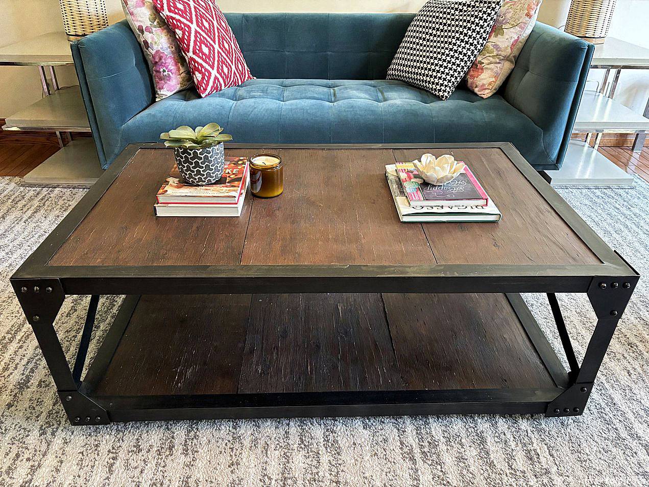 Industrial rustic coffee table wood and metal | Maxsold