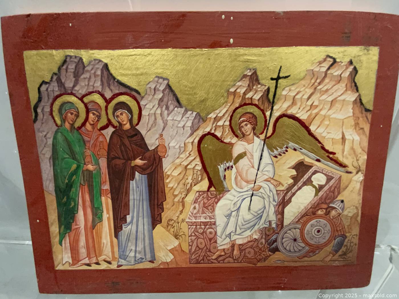 Vintage hand-painted gilt icon on wood board | Maxsold