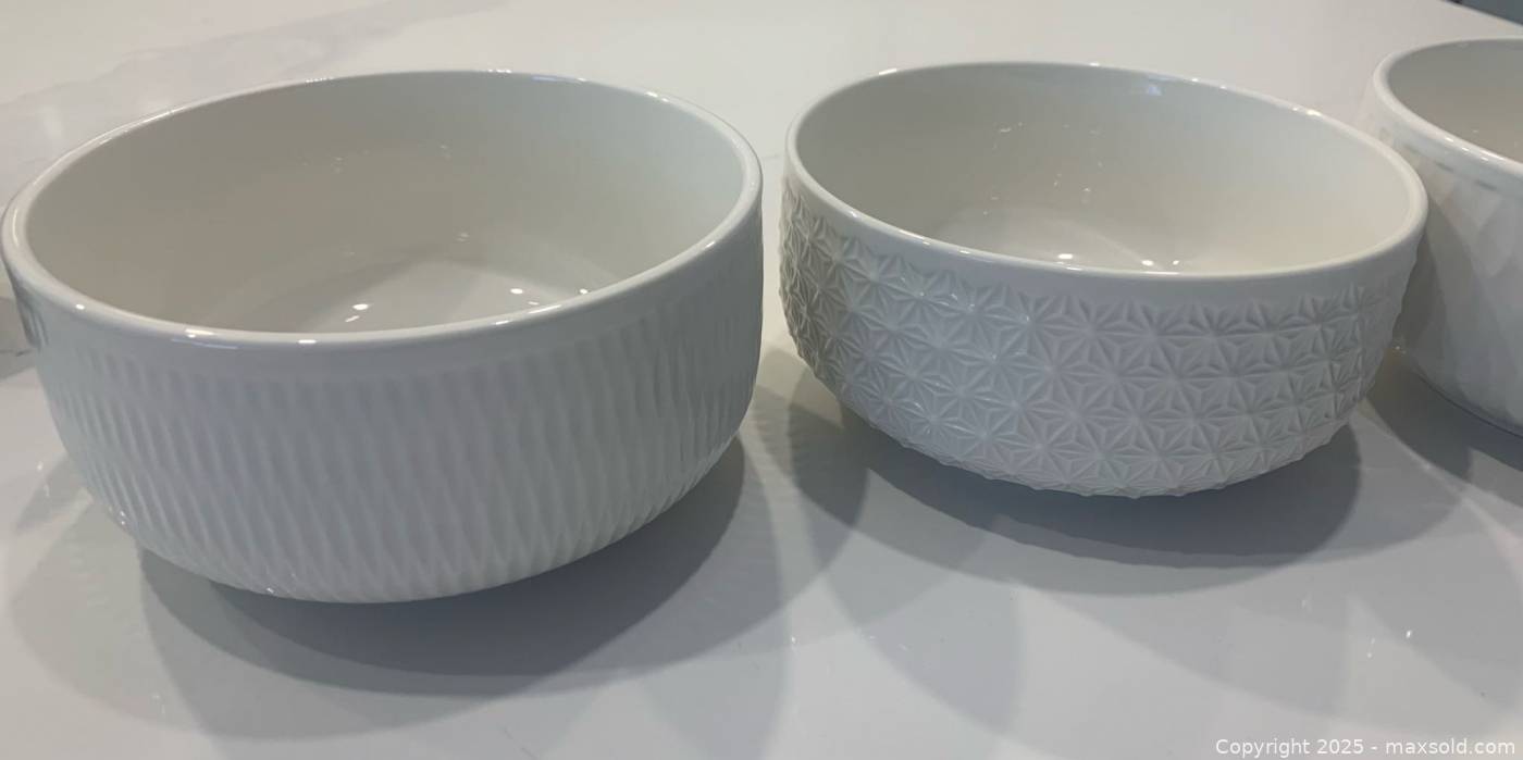 Set of Four White Embossed Ceramic Bowls | Maxsold