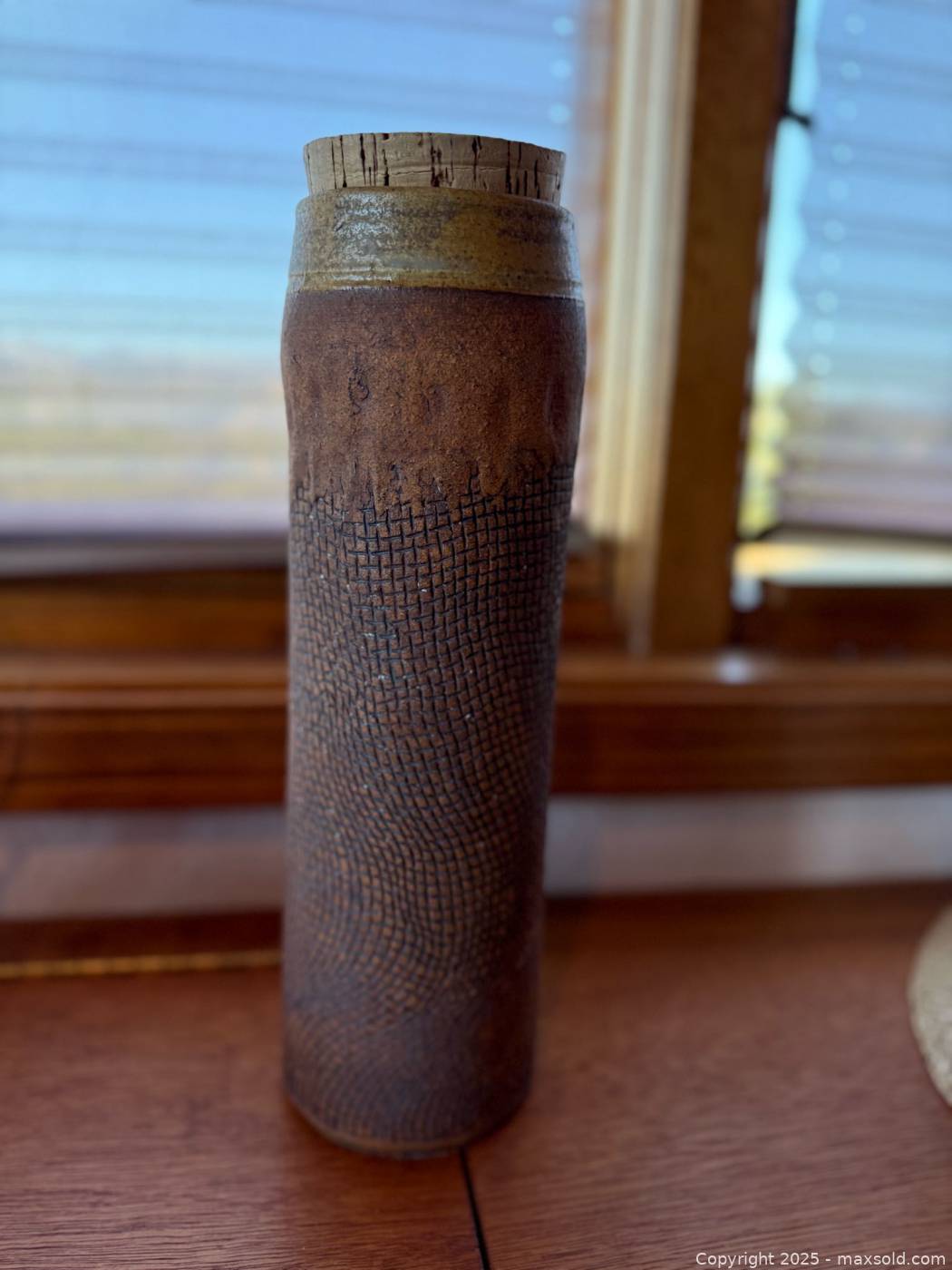 Vintage studio pottery cylinder vase with lid | Maxsold