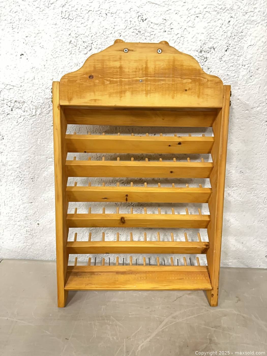 Wooden thread spool rack with 14 spools | Maxsold